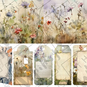 Vintage Wildflower Papers - 10 Printable Botanical Papers & Bonus Tags ...