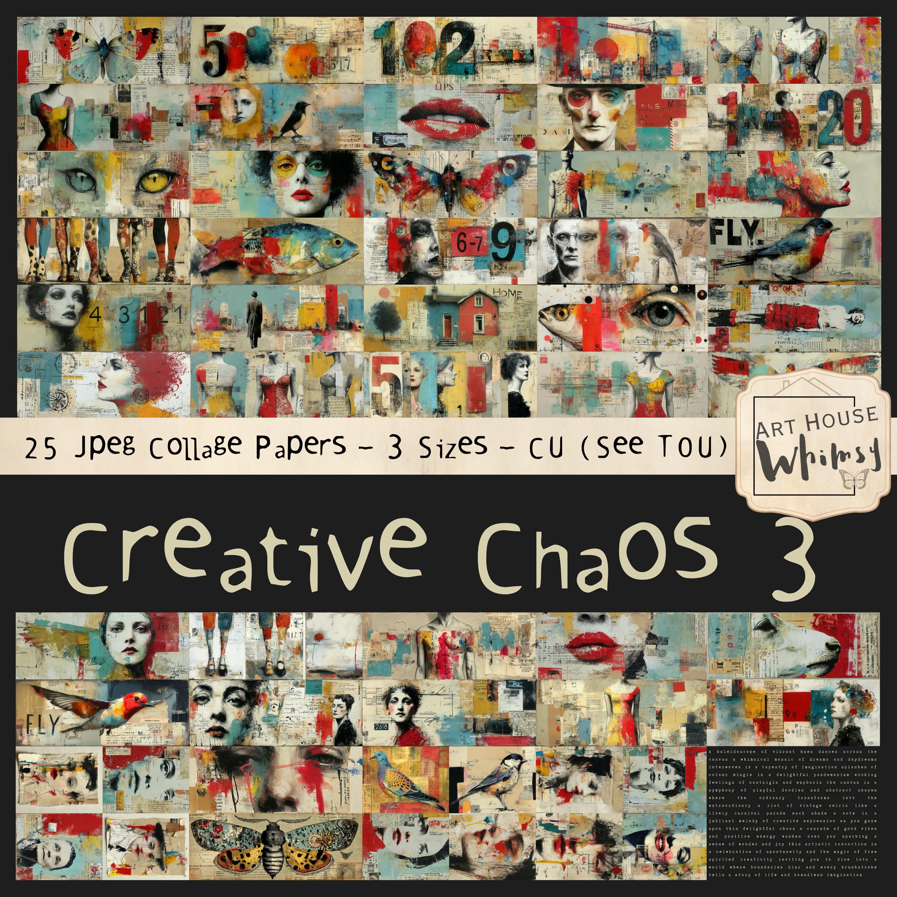 Creative Chaos 3: Mixed Media Style Papers, 25 Collage Designs (11x8.5 ...