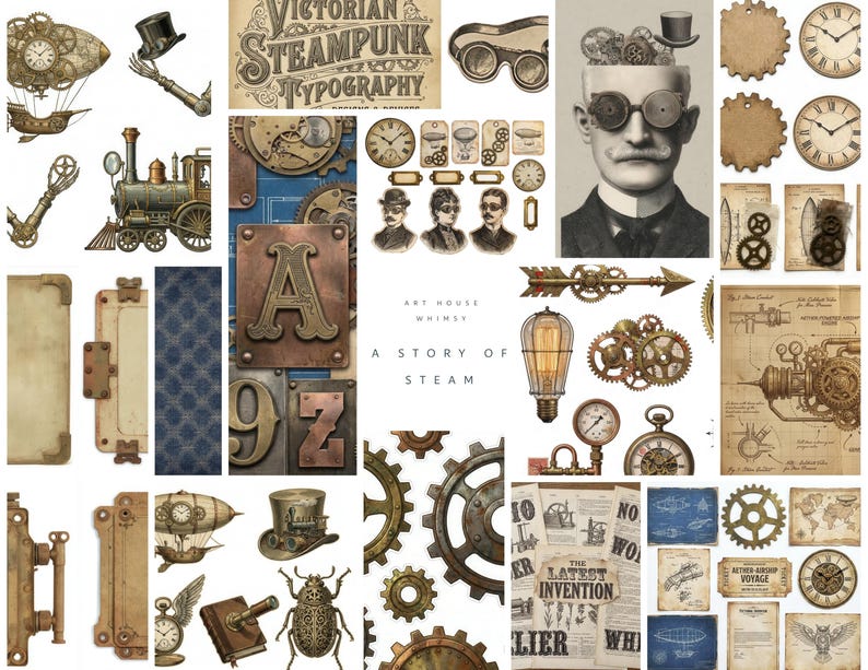 A Story of Steam: Mega Victorian Steampunk Collage Collection, Junk ...