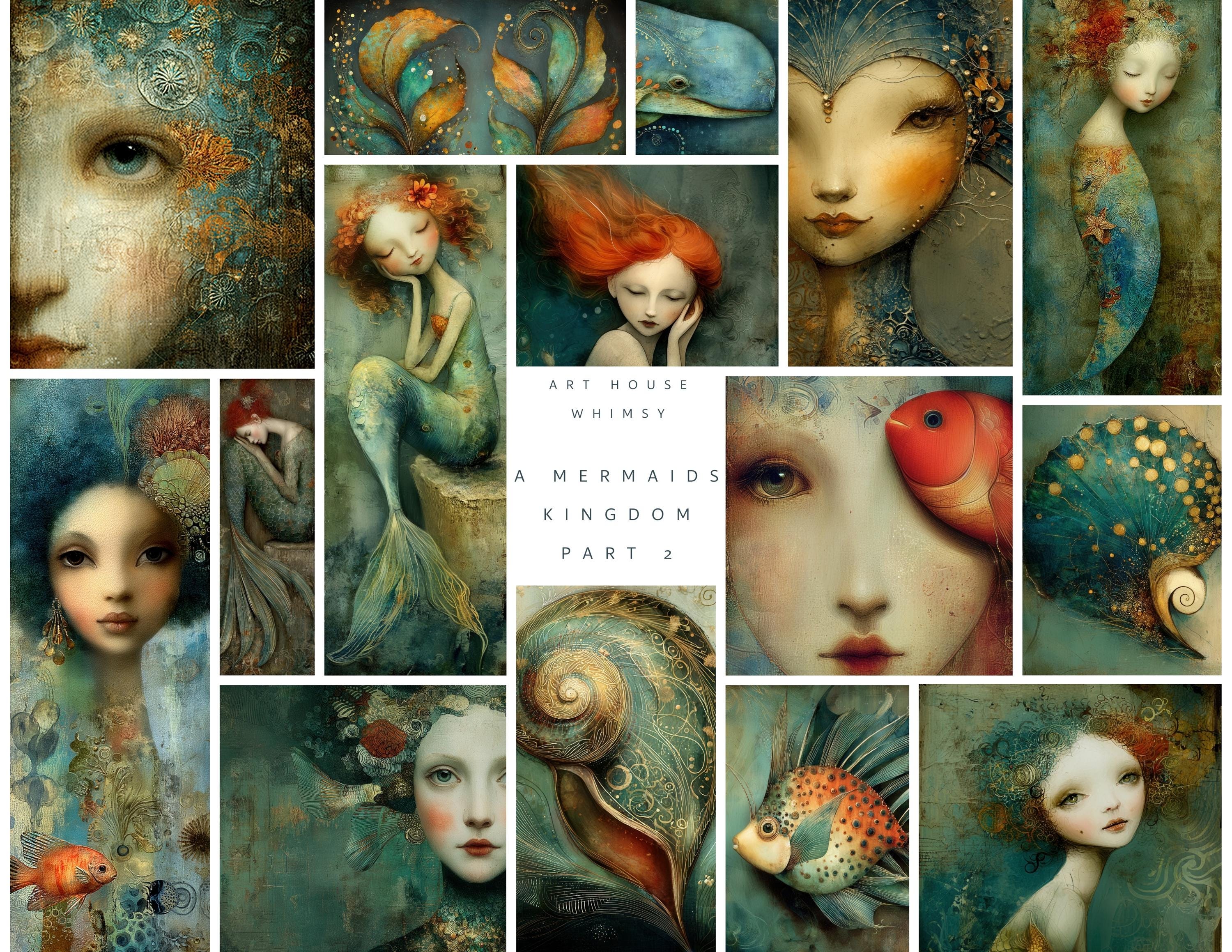 A Mermaids Kingdom 2: Mermaid Collage Papers. Ethereal Ocean Art, Junk ...