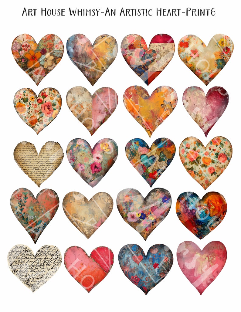 An Artistic Heart: Painterly Heart Graphics, Mixed Media Art, Junk ...