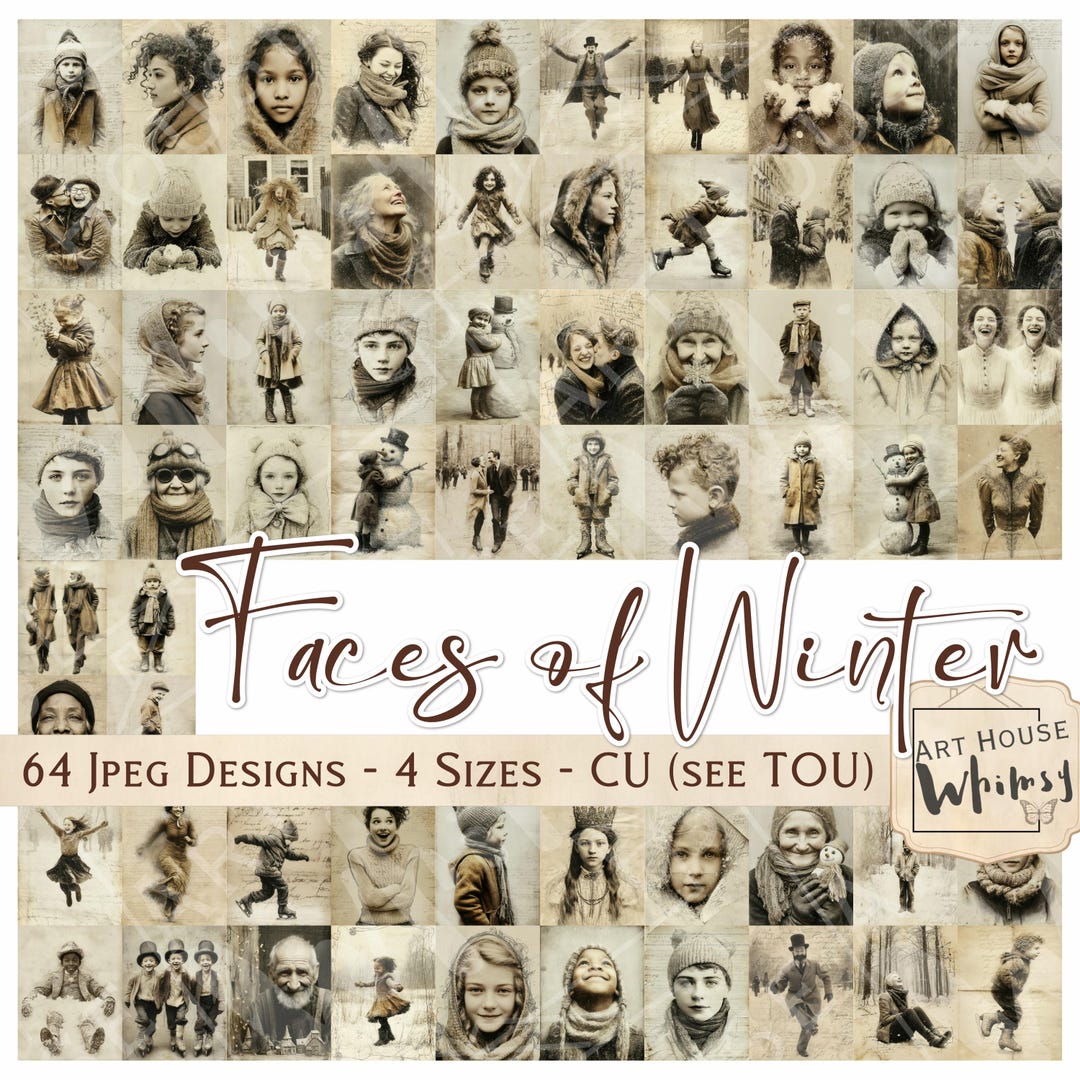 Faces of Winter: Sepia Character Portraits Vintage Ephemera (digital ...
