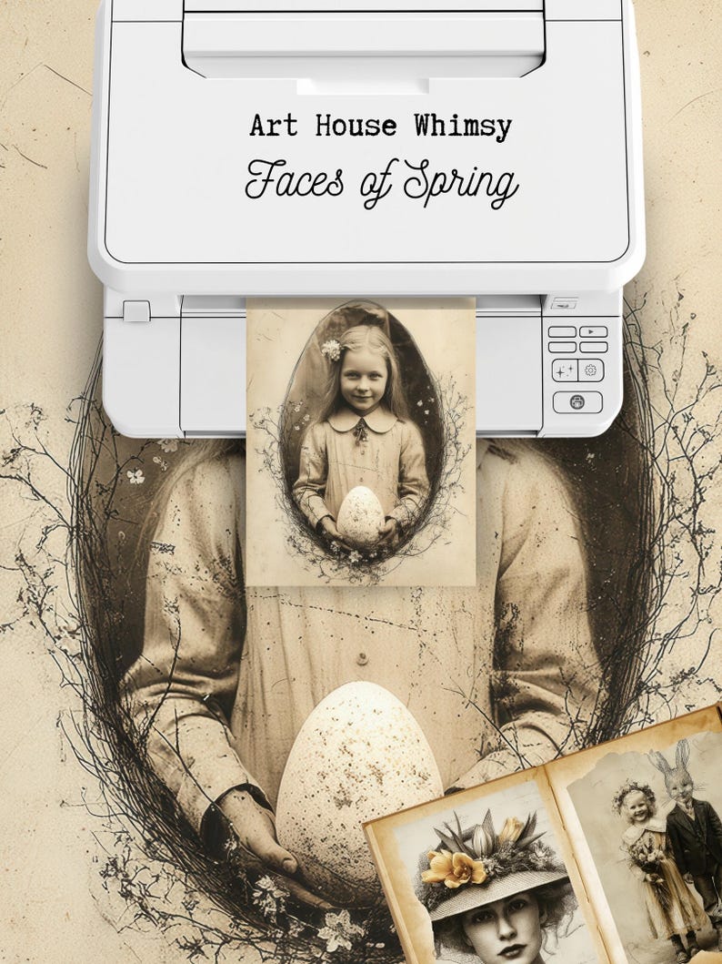 Faces of Spring-sepia Sketchy Portraits, Easter Spring, 4 Sizes ...