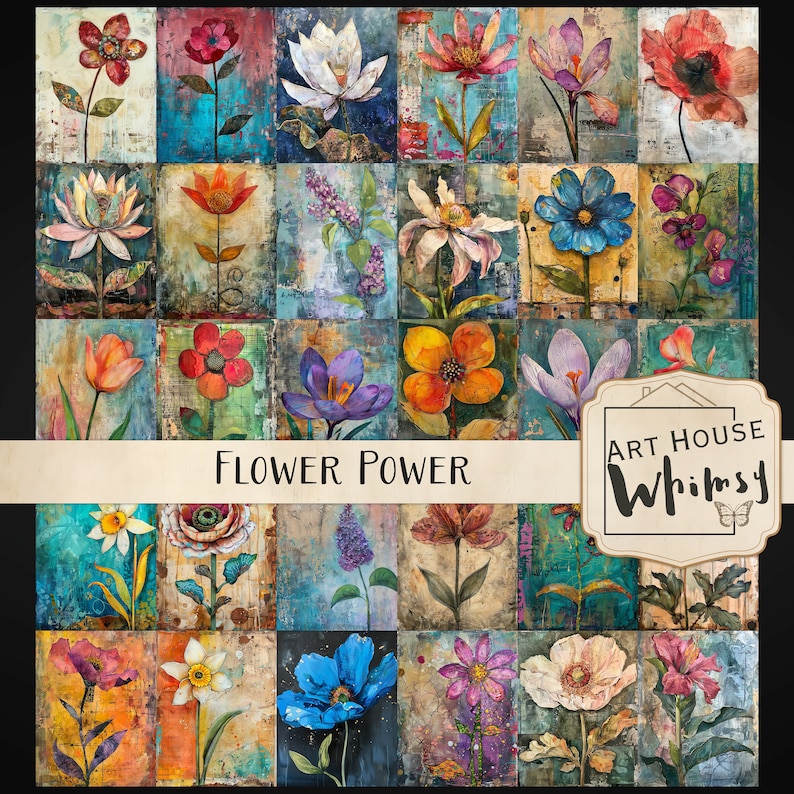 Flower Power Mixed Media Jpegs: Whimsical Spring Florals (digital ...