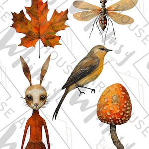 Fall's Forest Creatures and Dancing Leaves-whimsical Mixed Media ...
