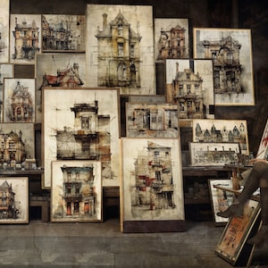 Architecture Art - 20 Painterly Old Buildings (3 Sizes) Architectural ...