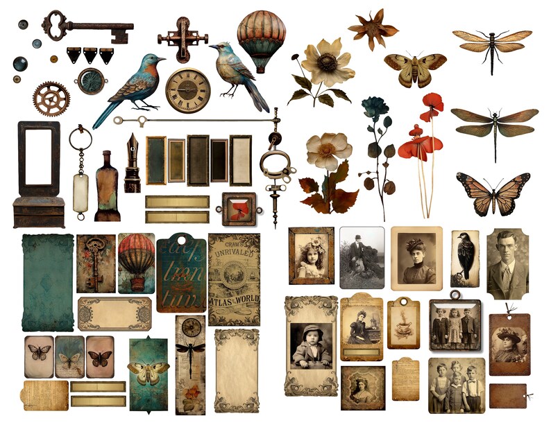 Dark Grunge Vintage Digital Scrapbooking Kit: Eclectic Ephemera ...