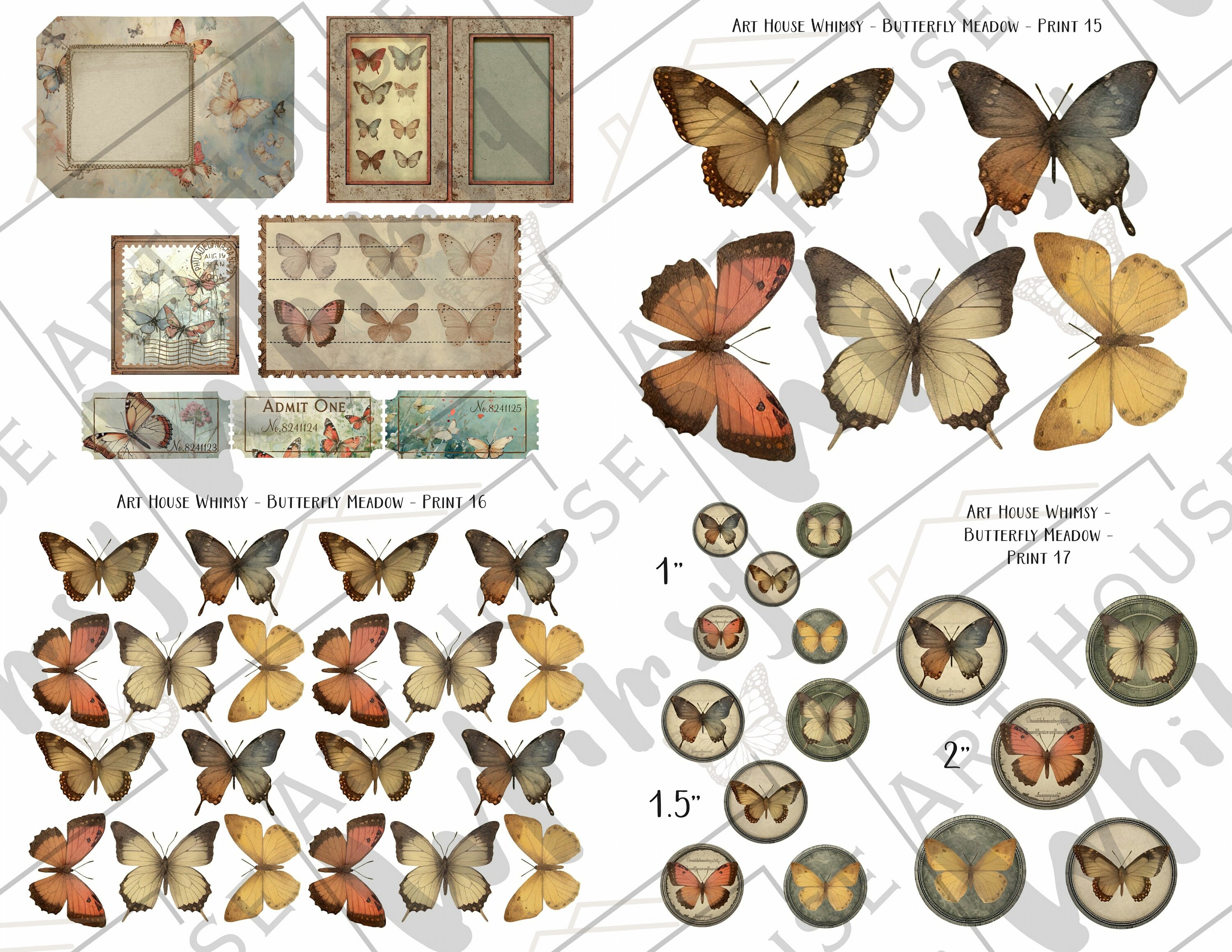 Butterfly Meadow Papers 10 Printable Botanical Papers & Bonus Elements ...