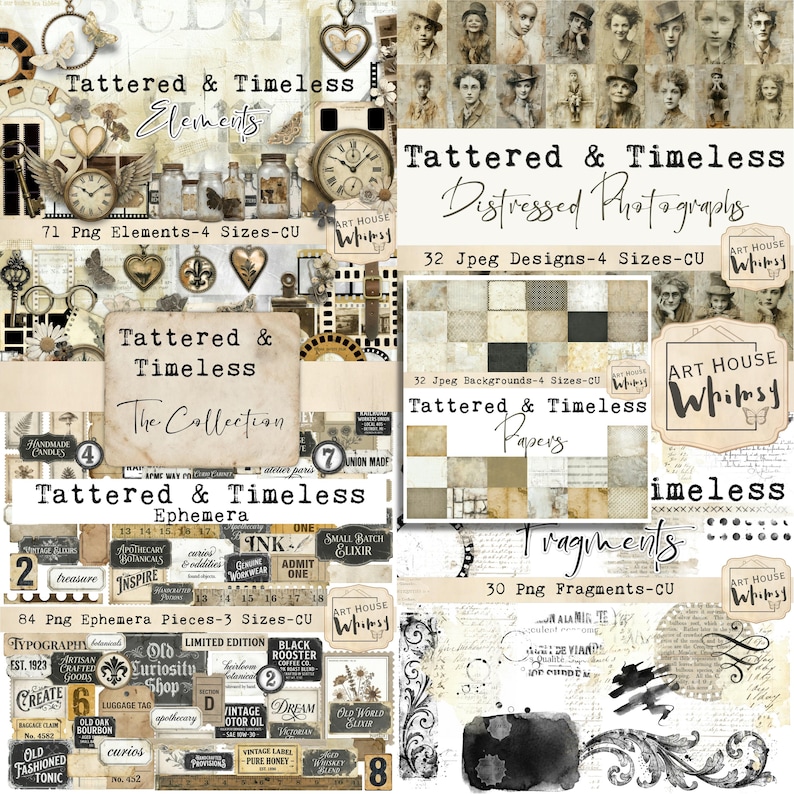 Tattered & Timeless Collection: Vintage Neutral Grunge Clipart ...