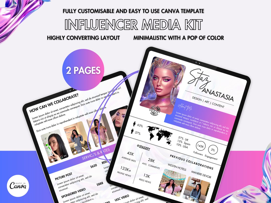 2 Pages Influencer Media Kit, Social Media Kit, Canva Media Kit, Canva ...