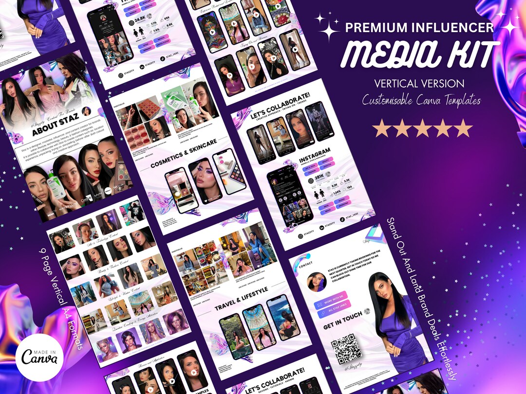 9 Pages Influencer Media Kit, Social Media Kit, Canva Media Kit, Canva ...