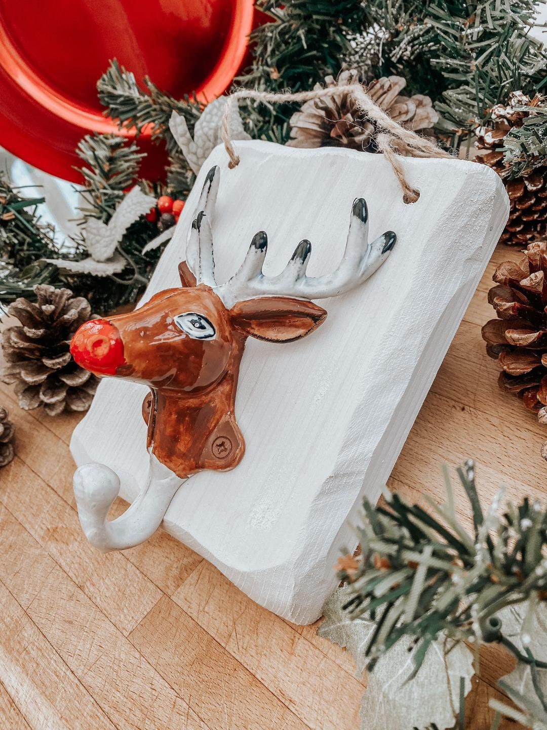 Rudolf Reindeer Stag Head | Hook | Cast Iron | Hand Painted | Stocking ...