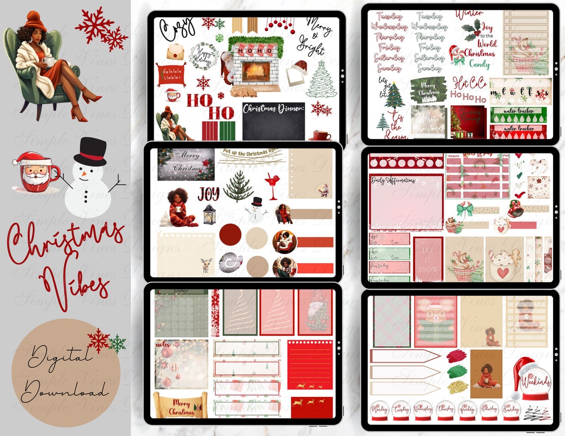 Christmas Vibes⎮ Digital Planner Stickers⎮pre-cropped Goodnotes & PNG ...