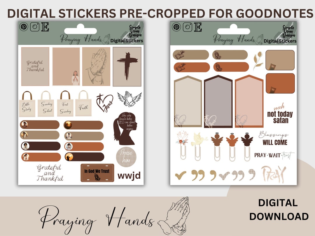 Praying Hands Digital Stickers: Christian Clipart, Goodnotes & PNG ...