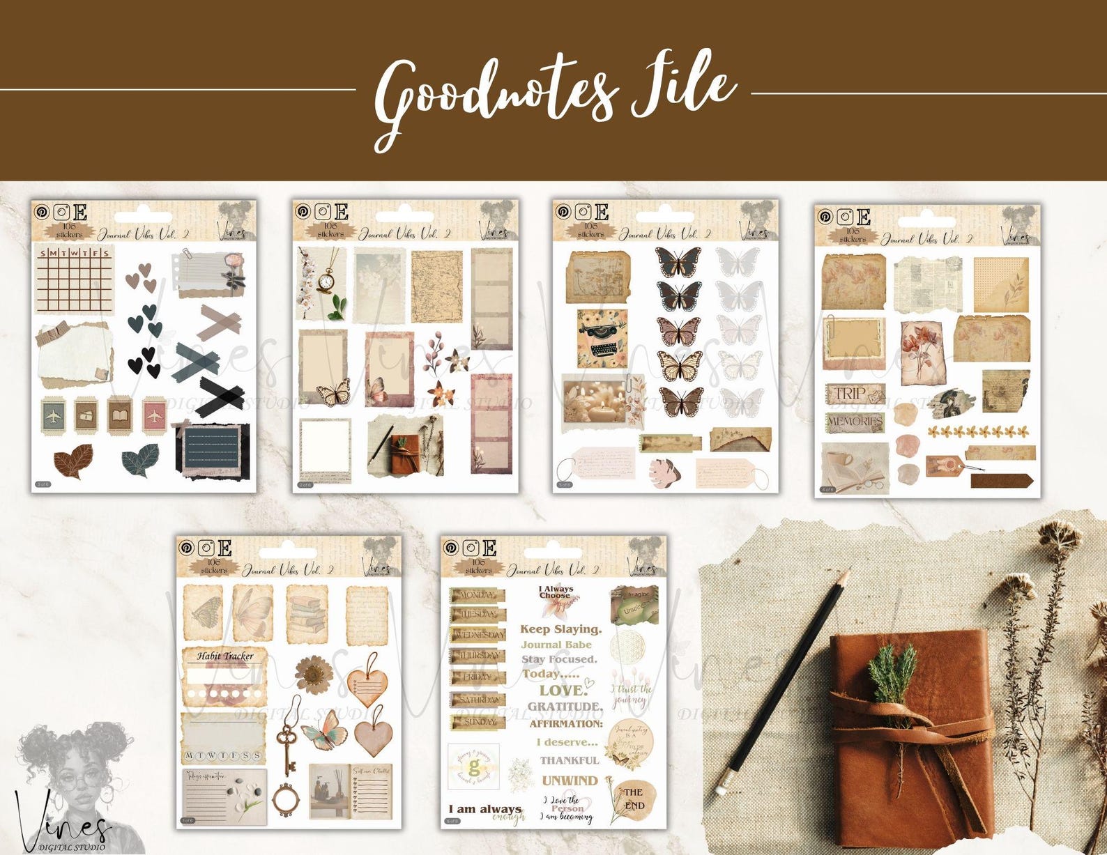 Journal Digital Stickers⎮goodnotes ⎮journal Vibes Vol 2⎮ Cropped ...