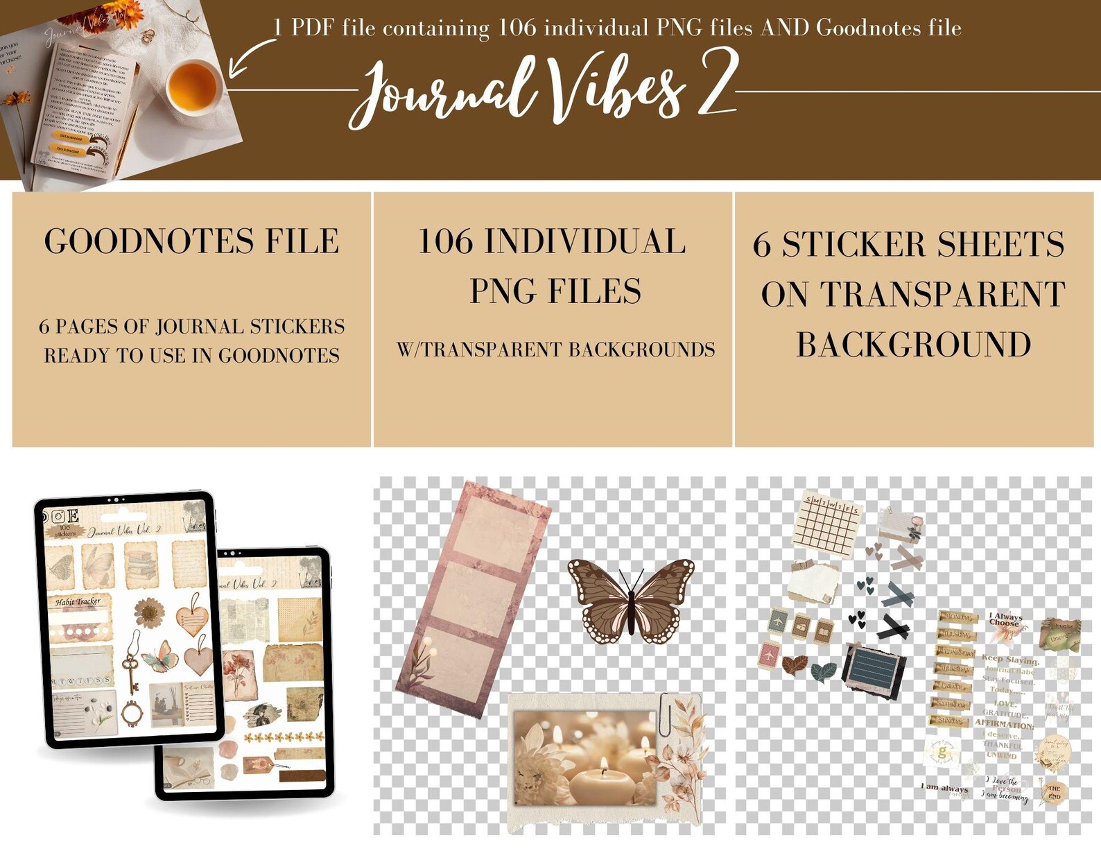 Journal Digital Stickers⎮goodnotes ⎮journal Vibes Vol 2⎮ Cropped ...