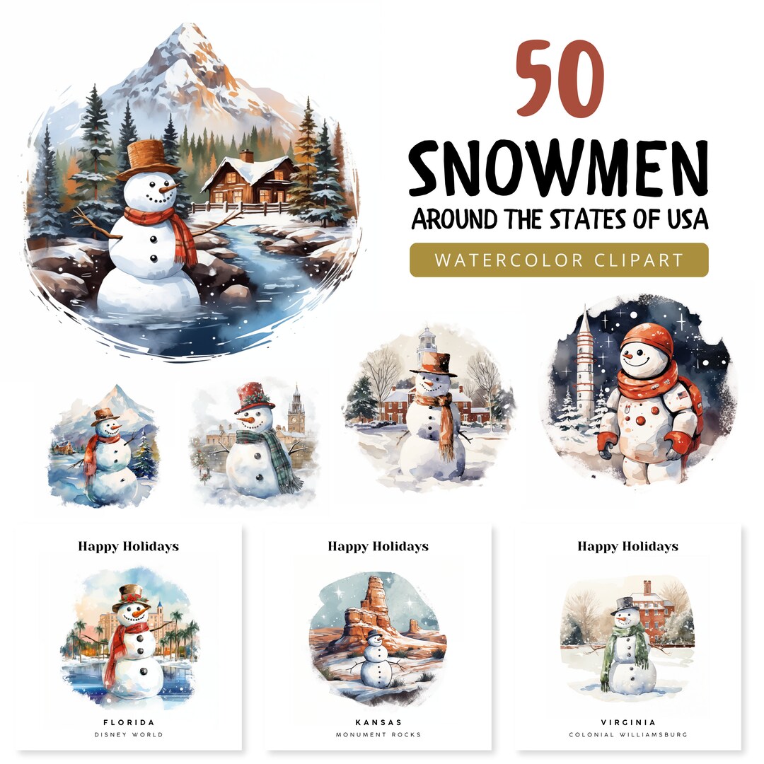 50 High Quality PNG - USA Snowman Clipart | Watercolor | Christmas ...