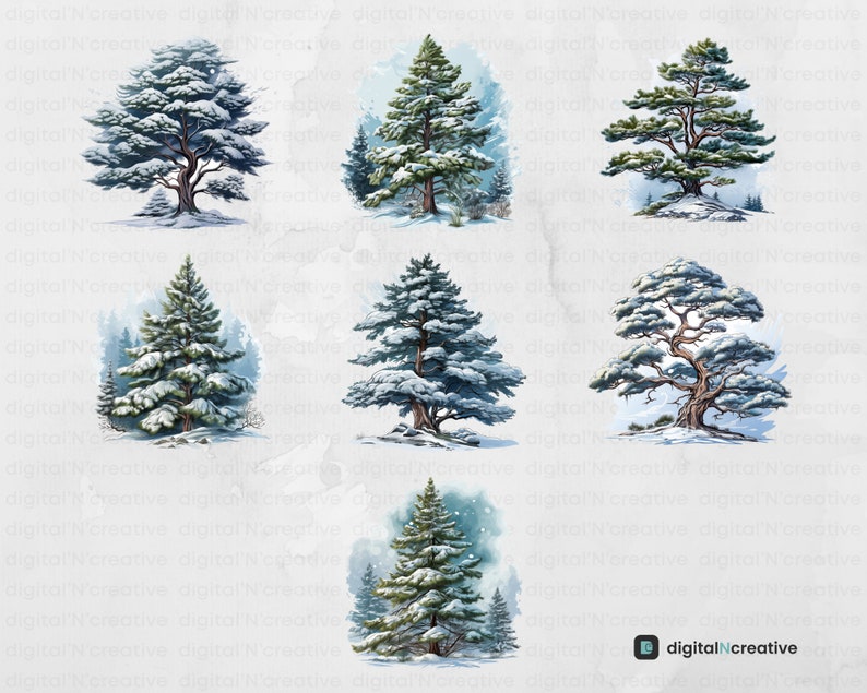 13 Watercolor Winter Trees Clipart Snowy Trees Winter Tree - Etsy