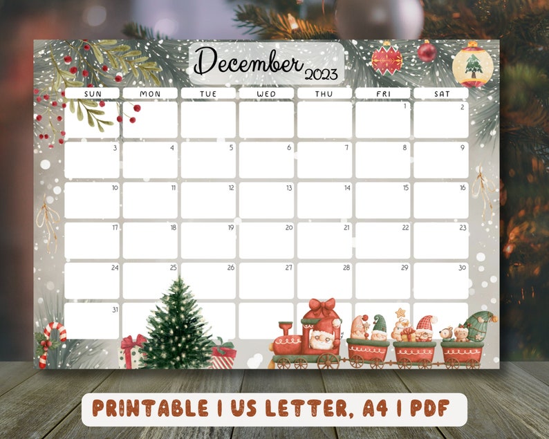 December 2023 Calendar Christmas Themed December Calendar - Etsy