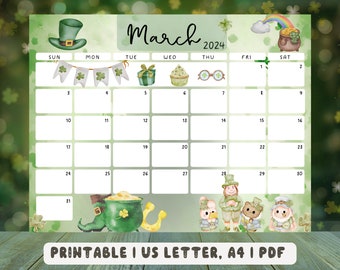 EDITABLE March 2024 Calendar, St. Patrick's Day Gnome Planner, Kids ...