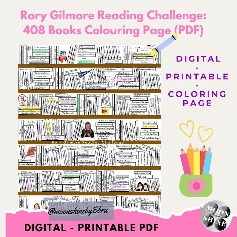 Rory Gilmore Reading Challenge: 408 Books Colouring Page (PDF) - Etsy