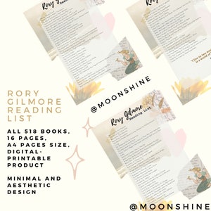 Rory Gilmore Reading Printable List Gilmore Girls Inspired Book Tracker ...