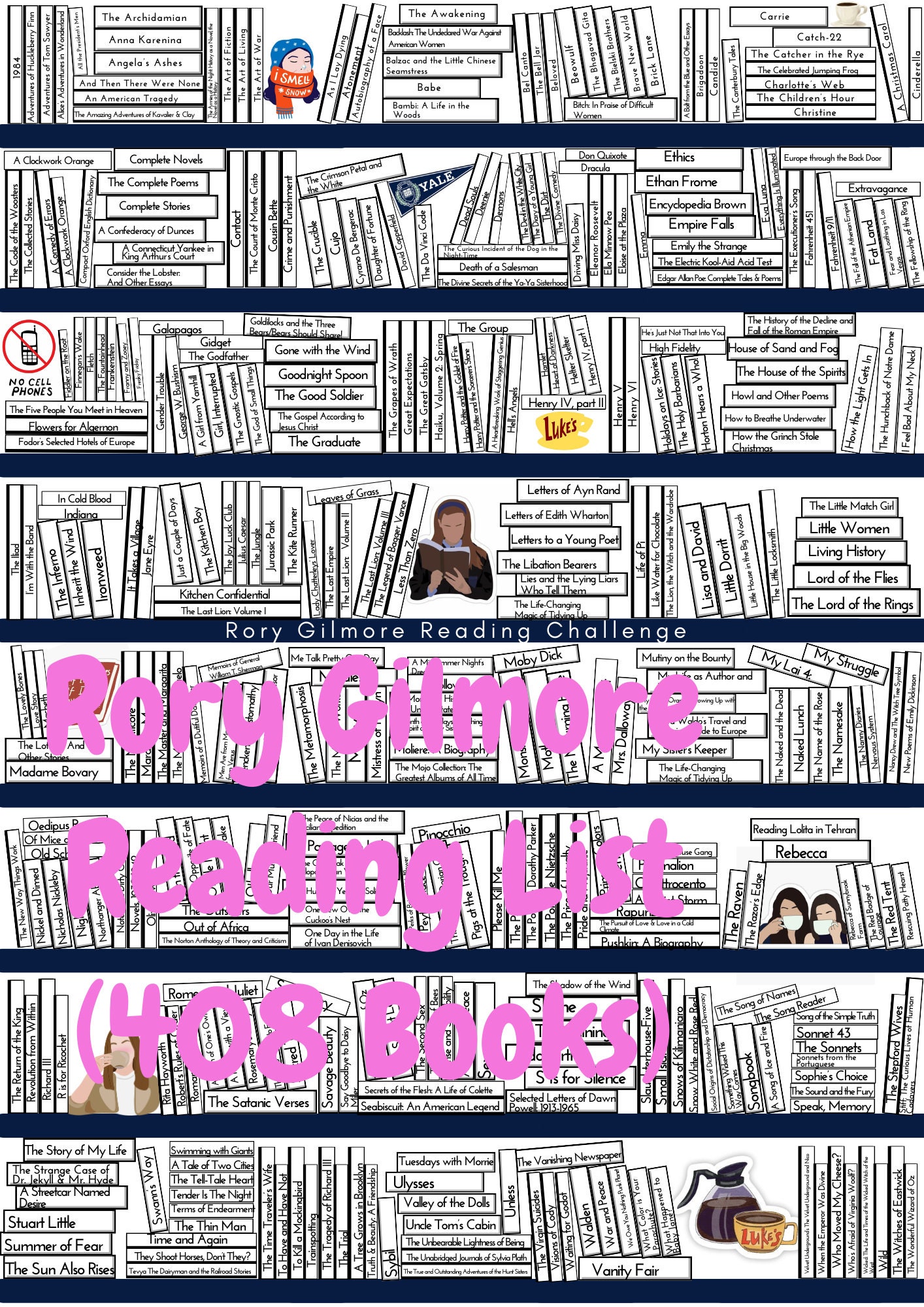 Rory Gilmore Reading Challenge: 408 Books Colouring Page (PDF) - Etsy