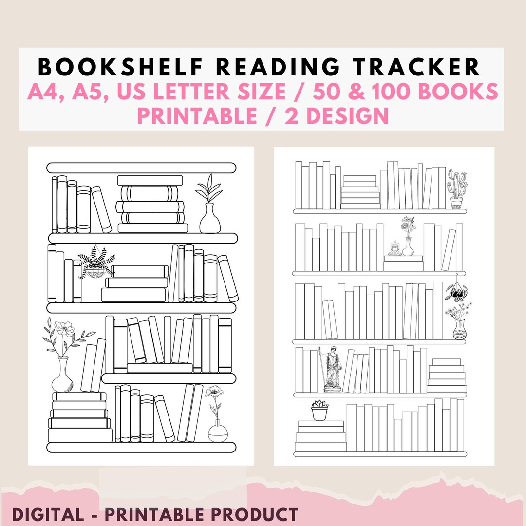 Bookshelf Reading Tracker | Classic Reading Log, 50 & 100 Books, A4 A5 ...