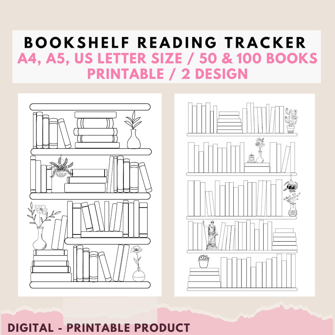 Bookshelf Reading Tracker | Classic Reading Log, 50 & 100 Books, A4 A5 ...