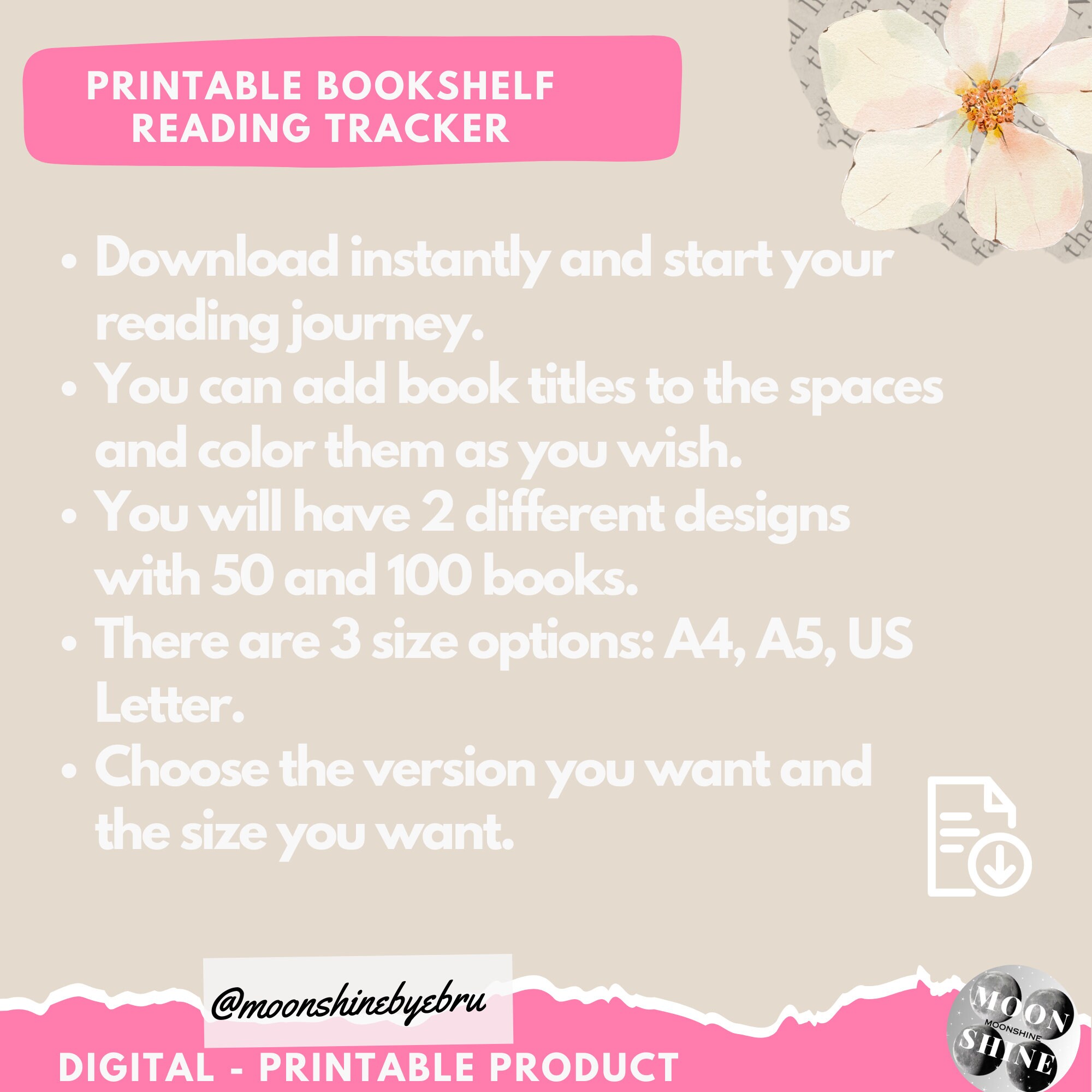 Bookshelf Reading Tracker | Classic Reading Log, 50 & 100 Books, A4 A5 ...