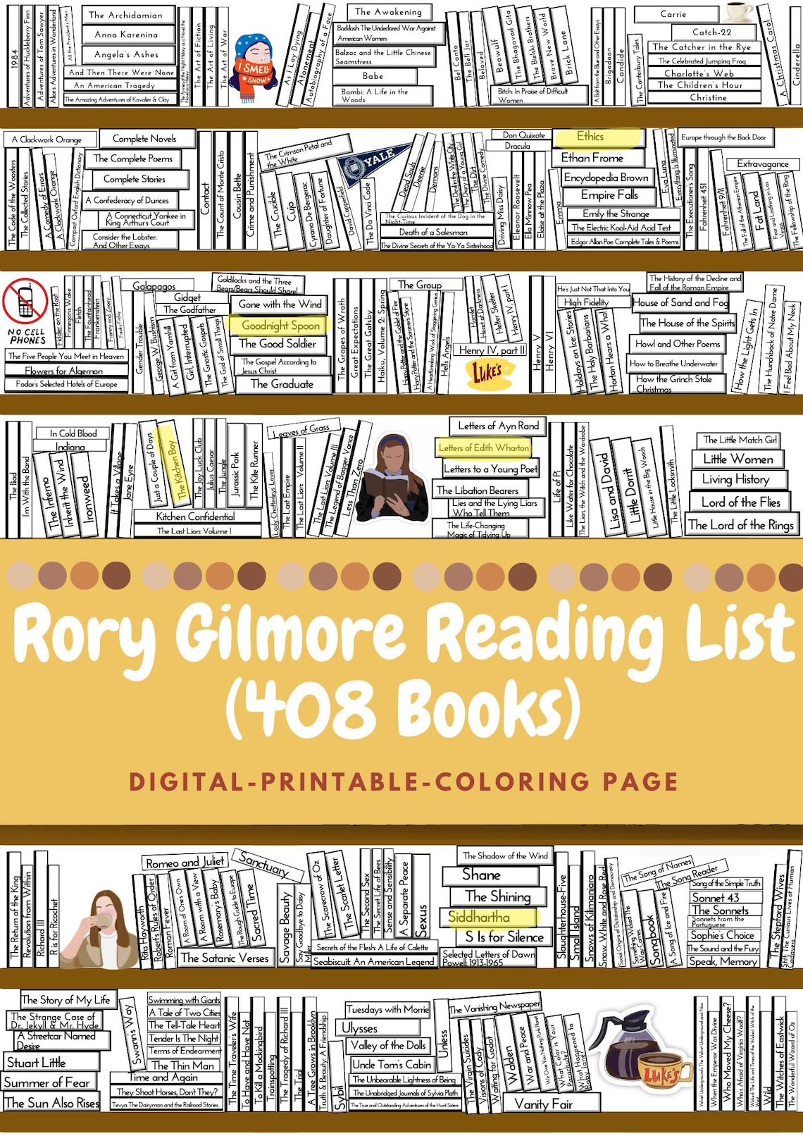 Rory Gilmore Reading Challenge: 408 Books Colouring Page (PDF) - Etsy