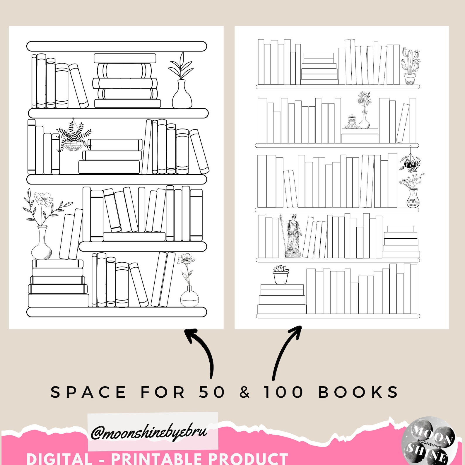 Bookshelf Reading Tracker | Classic Reading Log, 50 & 100 Books, A4 A5 ...