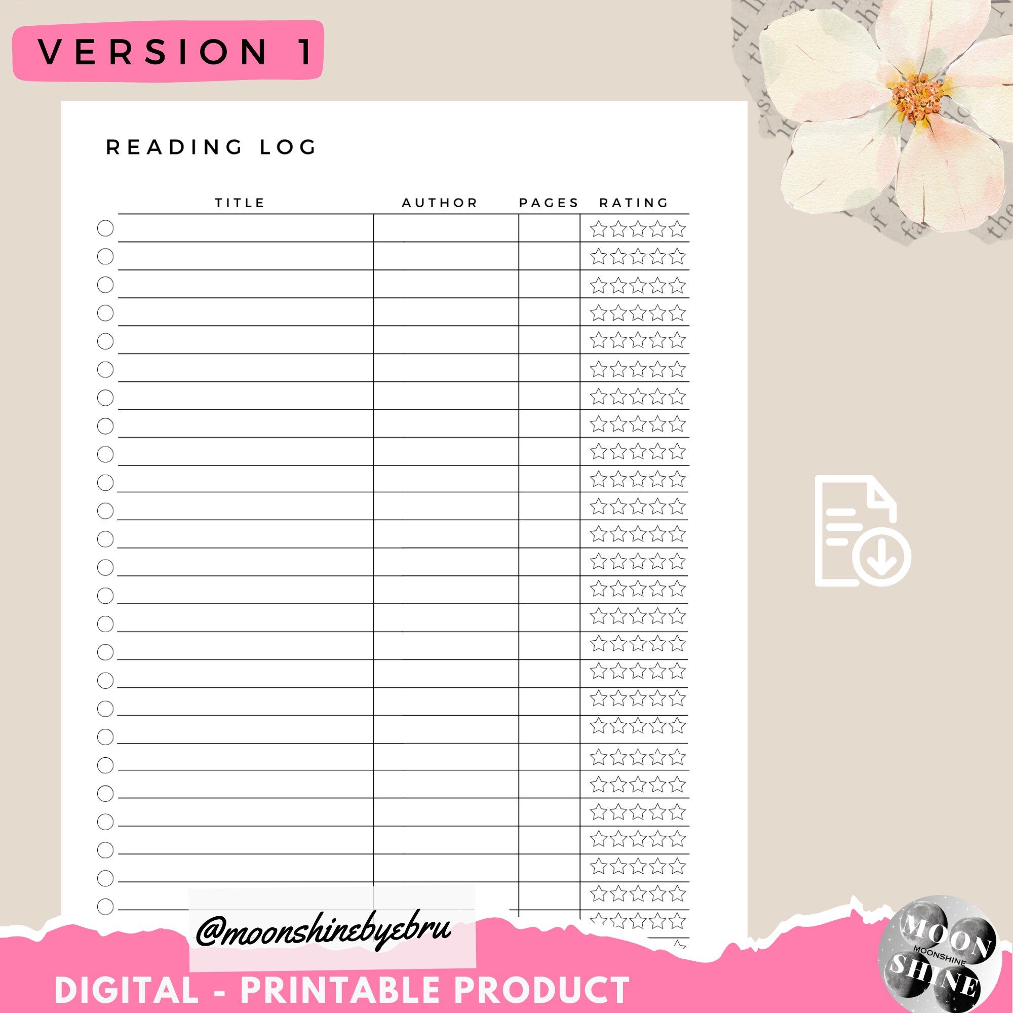 Reading Log Reading Tracker Book Tracker Book Review Reading Journal ...