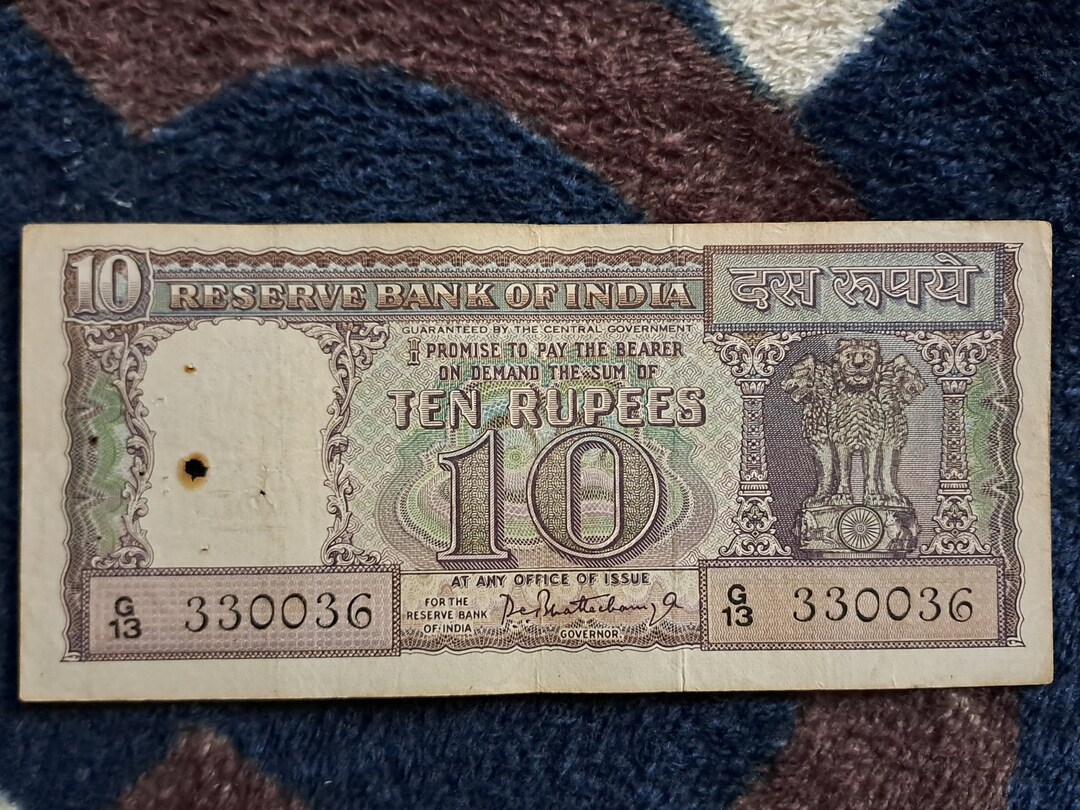 10 Rupees Pc Bhattacharya Vintage Note of Republic India, 10 Rs Blue ...