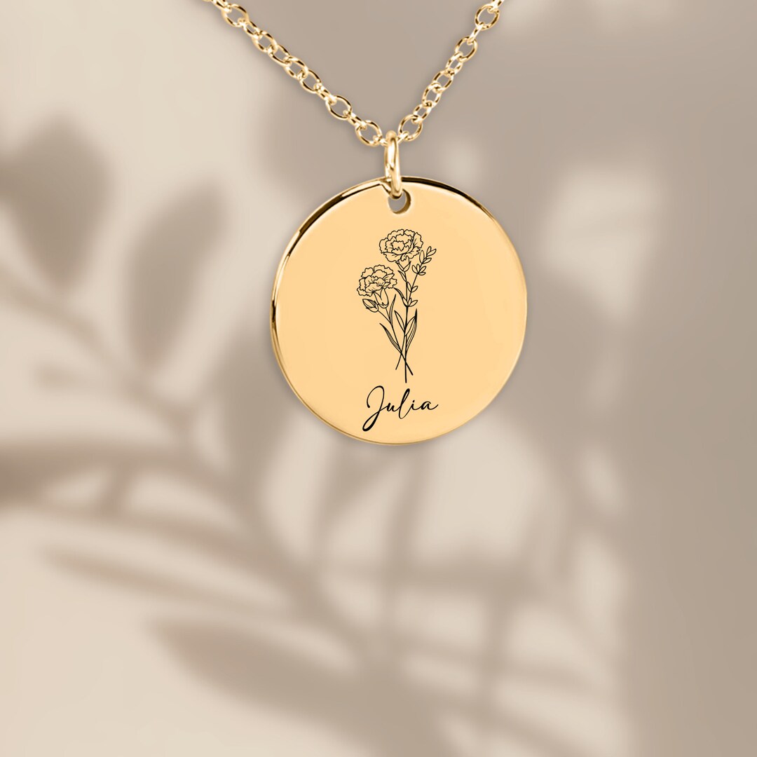 Birth Flower Necklace Wirth Name, Custom Flower Necklace, Birth Month ...