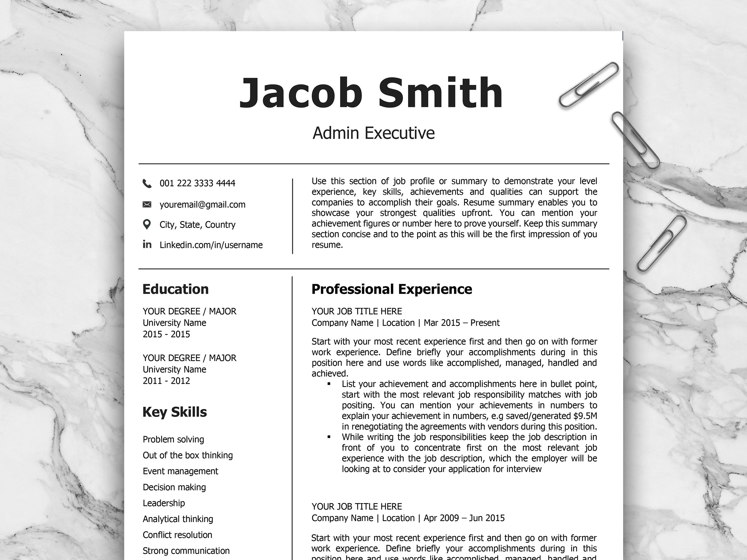 ATS Resume Template, Resume Template Word, CV Template Word, ATS ...
