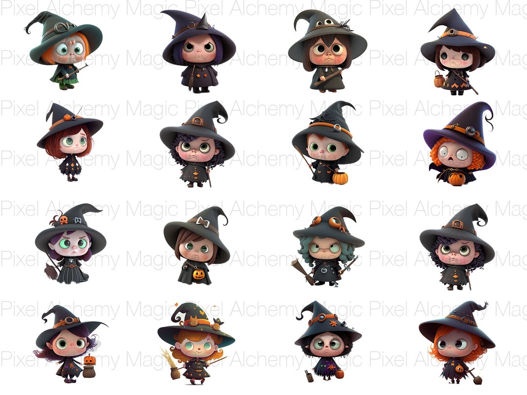 100 Cute Spooky Halloween Clipart Ghosts Skeletons Witches - Etsy