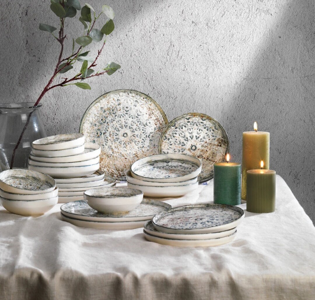 Green Porcelain Dinnerware Set of 6 Person - Etsy
