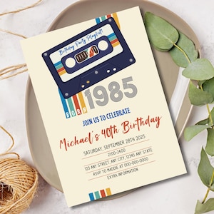 1985 Birthday Party Invitation: Retro Cassette Theme (editable Template ...