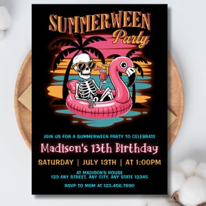 Summerween Birthday Invitation | Editable Ghost Pool Party Invite ...