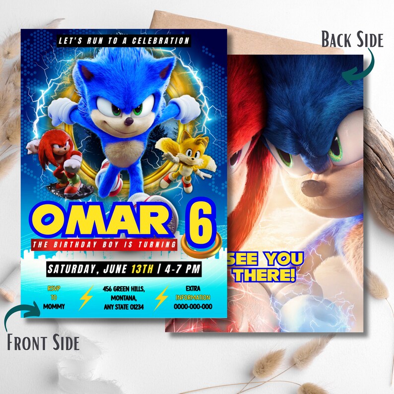 Plantilla de invitación de cumpleaños de Sonic The Hedgehog / - Etsy México