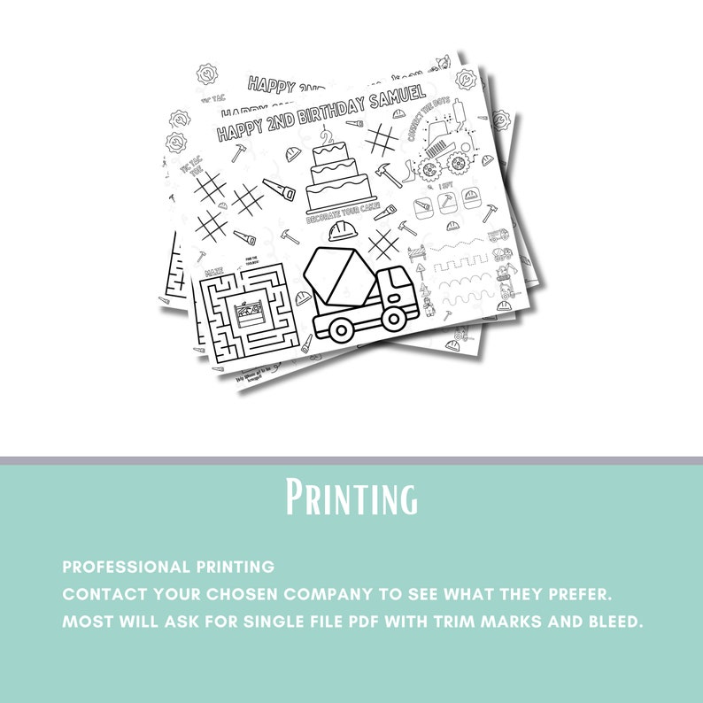 Construction Coloring Pages Party Activity Placemat - Etsy