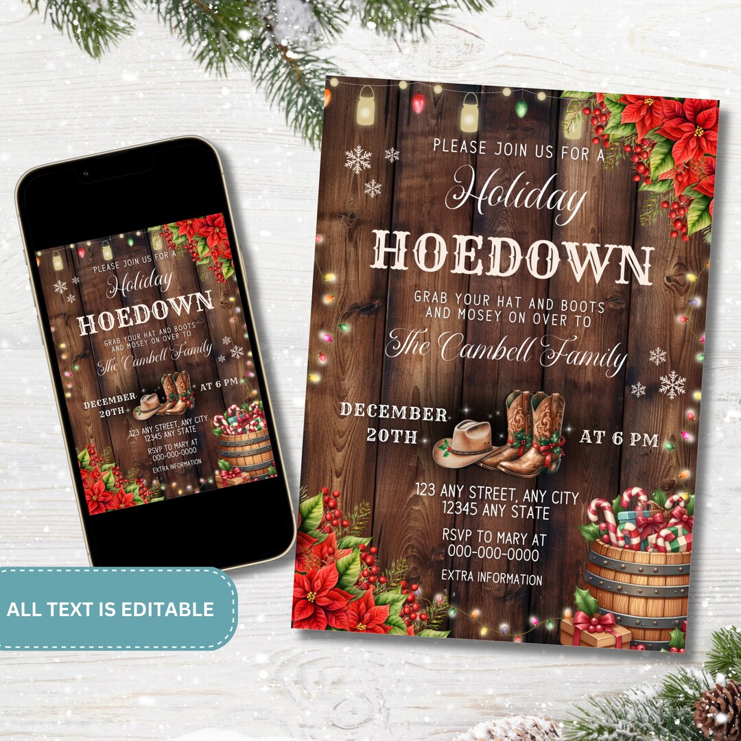 Christmas Hoedown Invitation: Cowboy Holiday Party (digital Print) - Etsy