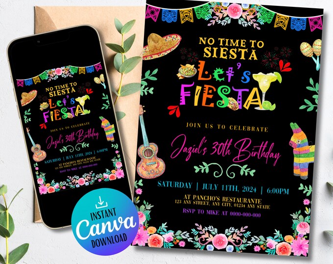 Editable Fiesta Birthday Invitation Fiesta Party Digital Invitation ...