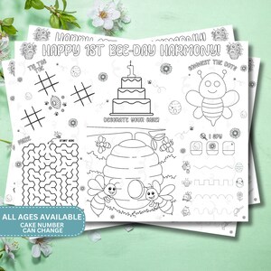 Bee Birthday Coloring Page: Activity Placemat (digital Download) - Etsy
