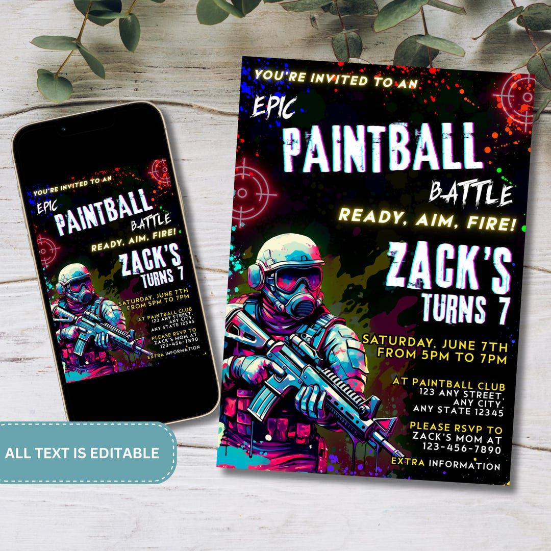 Printable Paintball Birthday Invitation | Editable Digital Download ...