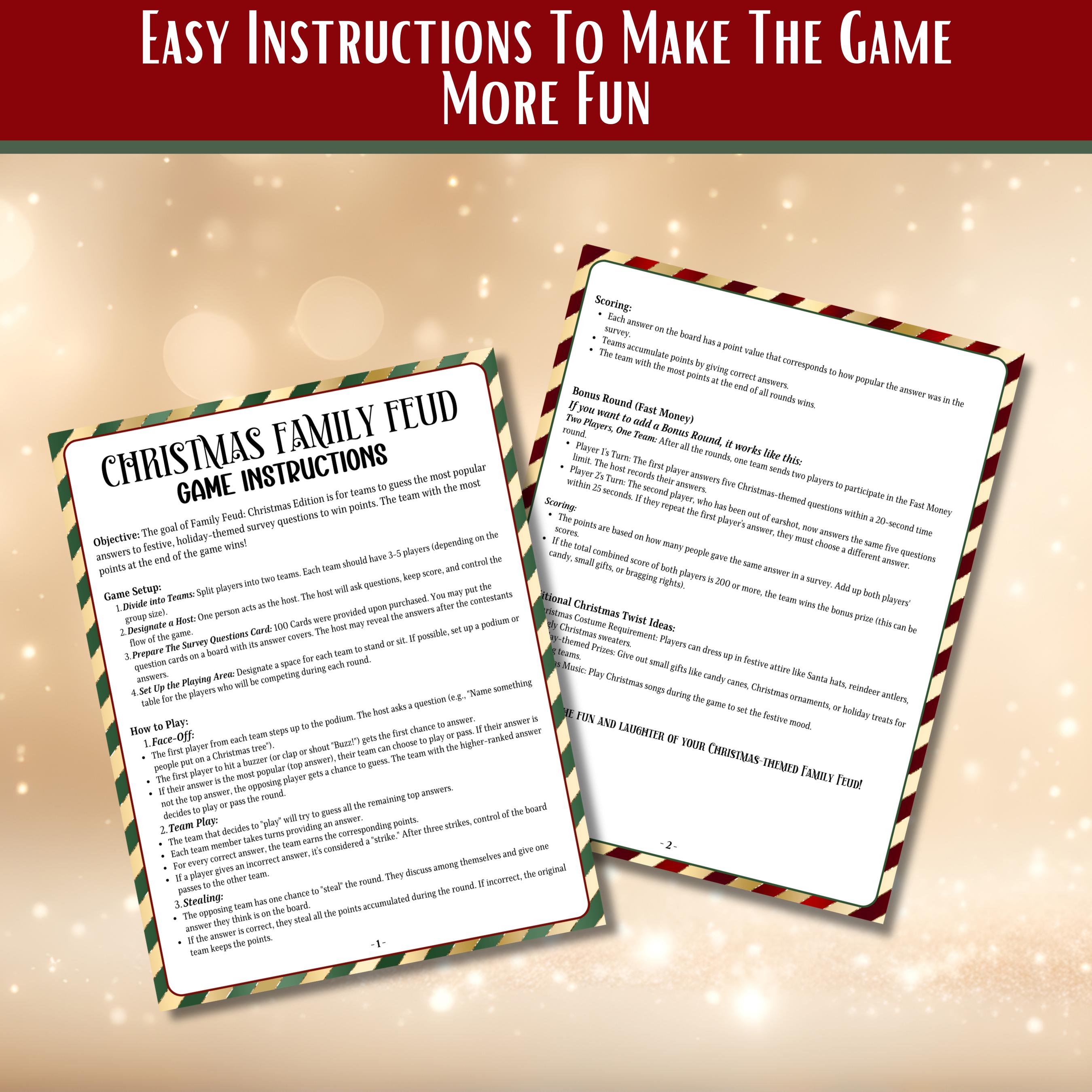 Christmas Family Feud Game: Holiday Trivia (printable, Instant Download ...
