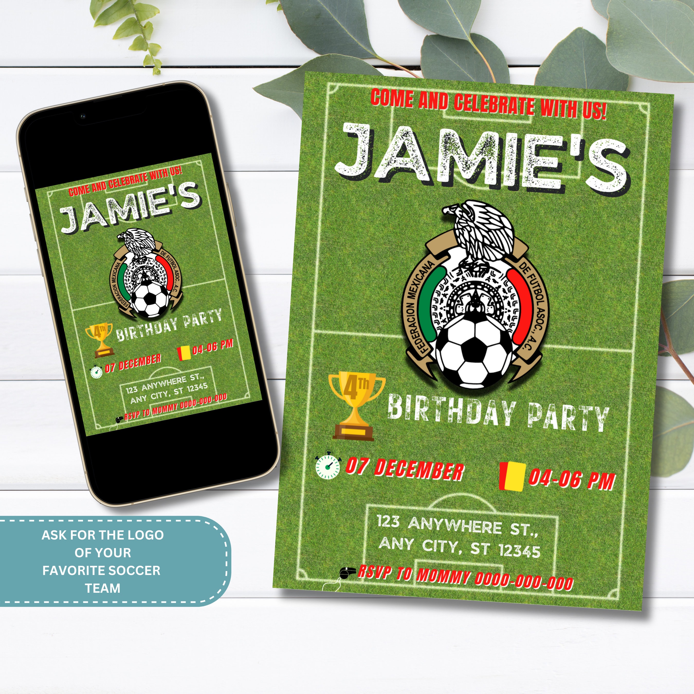 Soccer Invite Birthday Soccer Invitation Fútbol Mexicano, Soccer ...