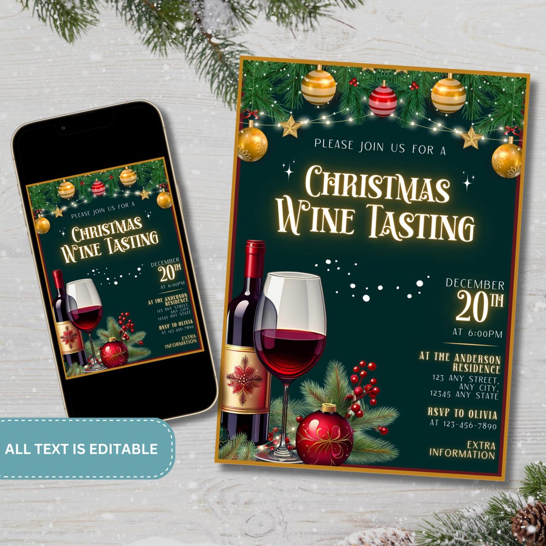 Editable Holiday Wine Tasting Party Invite | Christmas Party | Wine ...