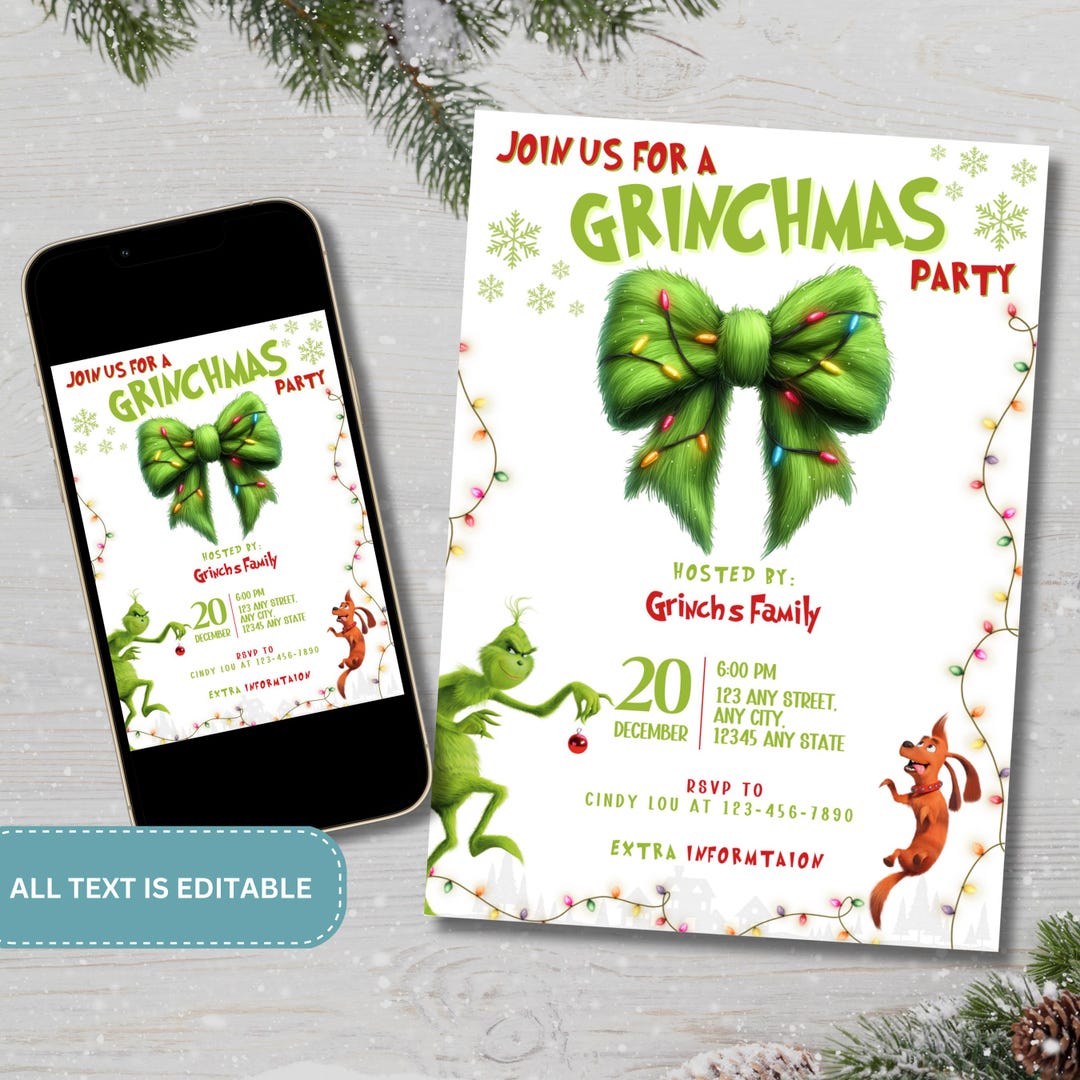 Grinchmas Party Invitation: Editable Christmas Template (digital ...